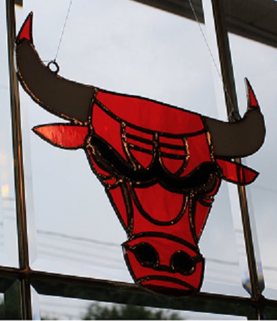 Stained glass chicago Bulls suncatcher/ wall by ManemannArt