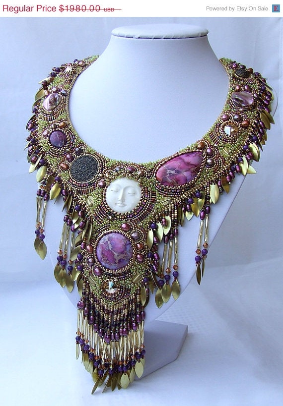 SUMMER SALE Bead Embroidered Necklace Beaded by RedTulipDesign SUMMER SALE Bead Embroidered Necklace Beaded by RedTulipDesign
