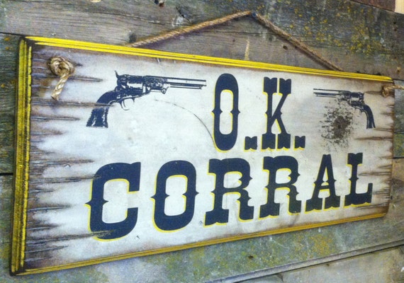 OK Corral Western Antiqued Wooden Sign