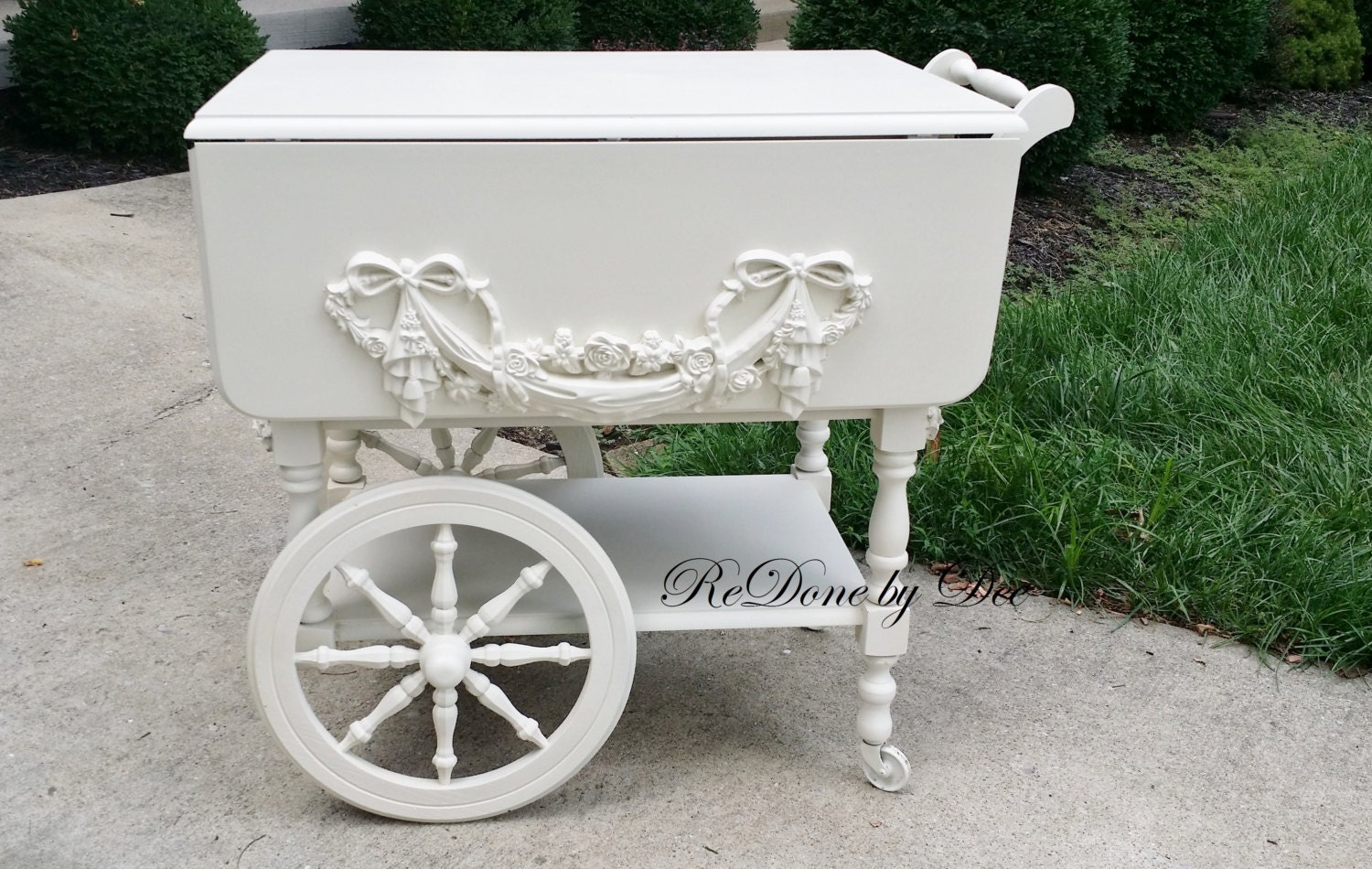 Painted Maple Vintage Tea Cart, Rolling Server, Bar Cart, Drop Leaf ...