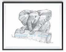 Popular items for elephant drawing on Etsy
