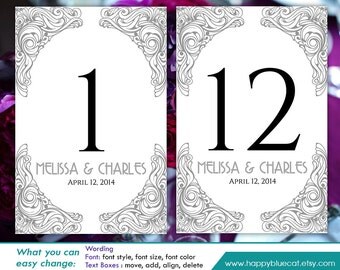 DiY Printable Table Number Card Template Instant by HappyBlueCat
