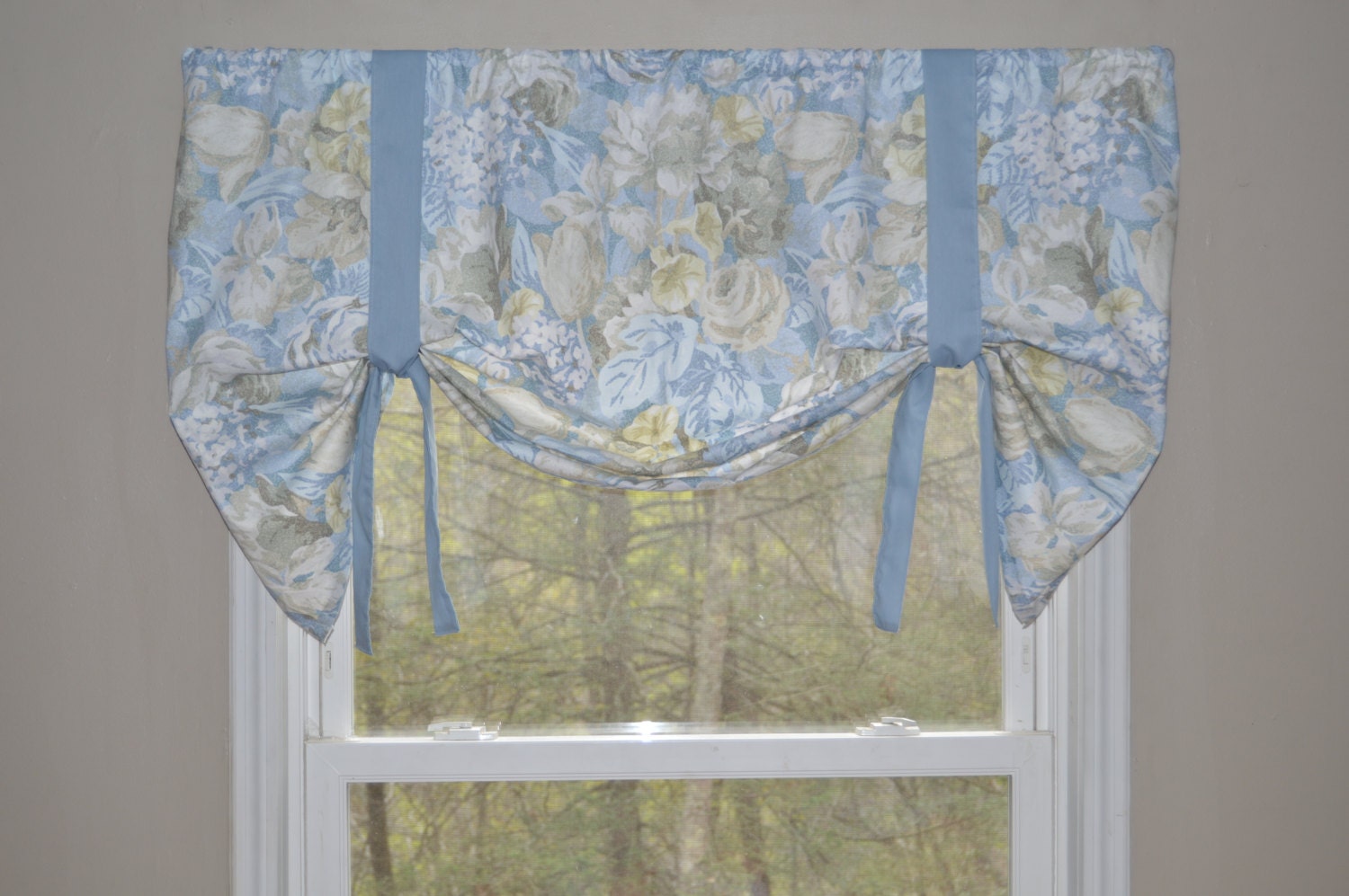 Window Treatment Tie Up Valance Blue Floral Valance Blue