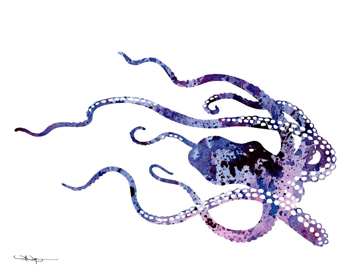 Octopus Art Print Watercolor Abstract Painting Wall
