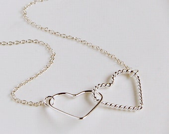Two hearts necklace Double hearts necklace Rose gold