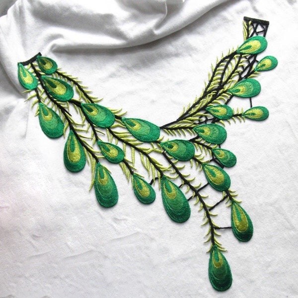 Peacock Applique. Feather Patch. Collar Applique. Sewing