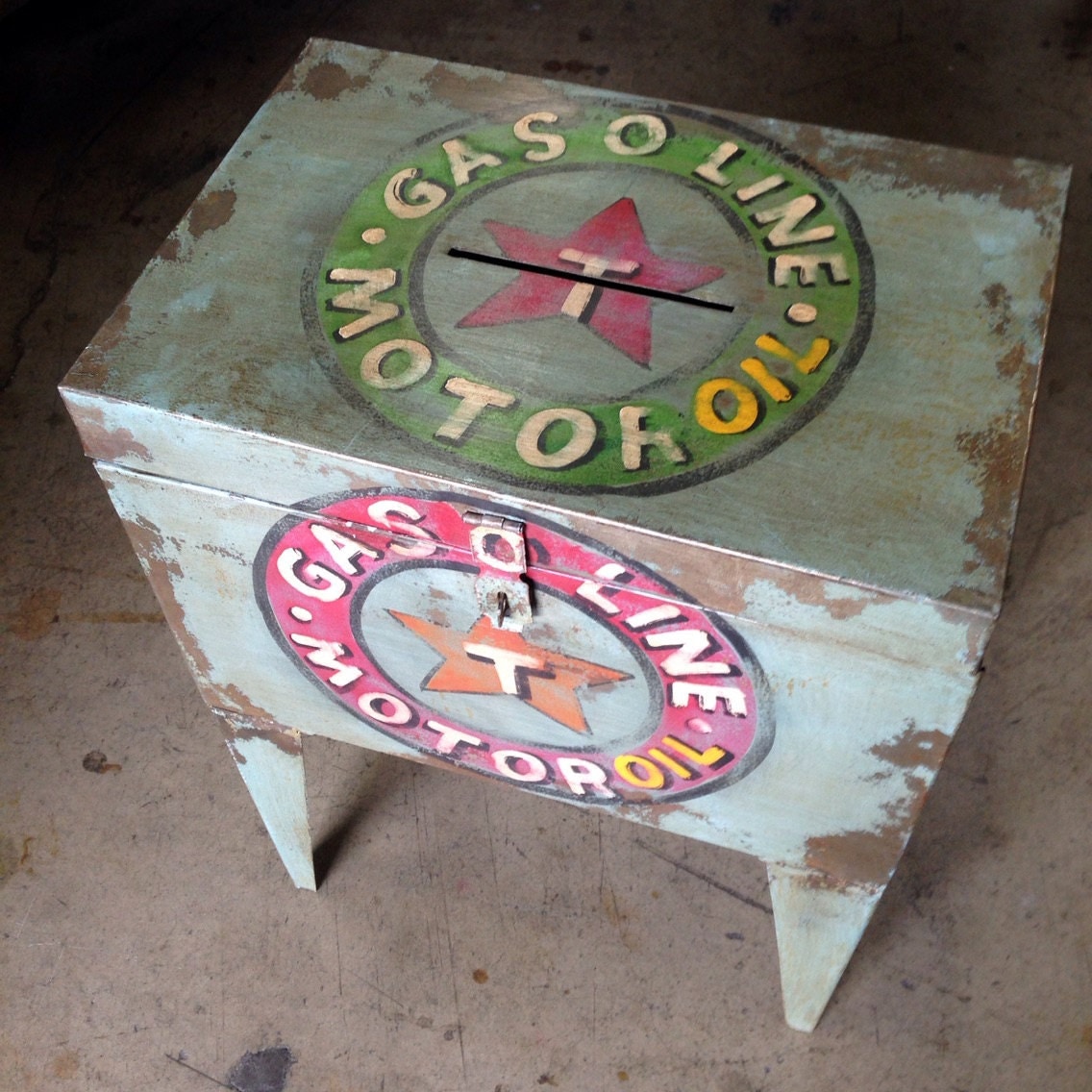 Vintage Antique Indian Ballot Box Side Table Industrial Metal Painted ...