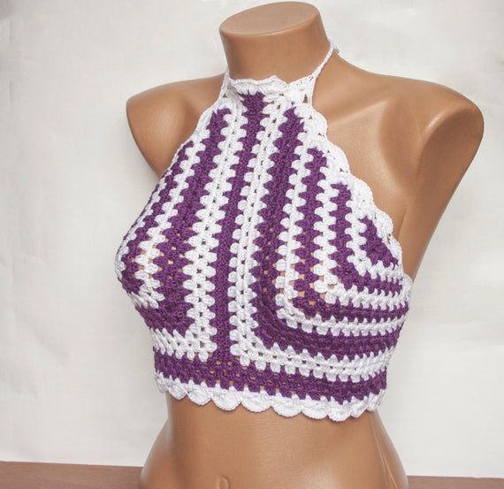 Vintage 70s Crochet Halter Top Sexy Bikini Women