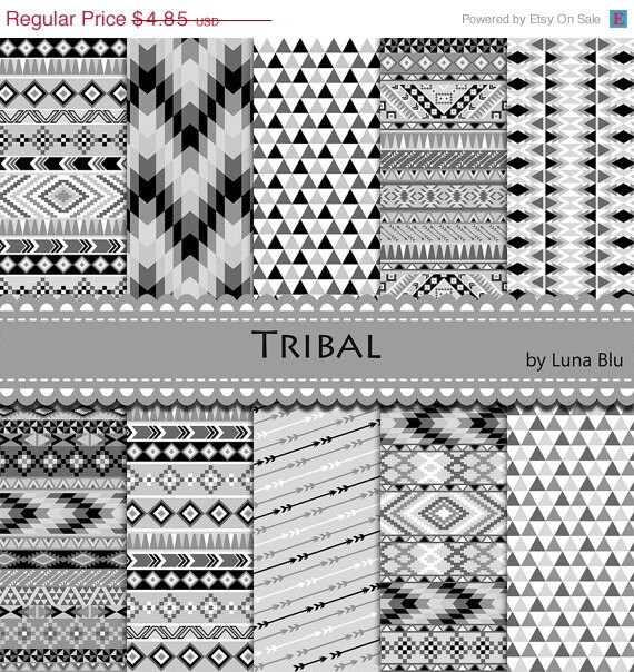 New Item added to my shop:Tribal Digital Paper: “Tribal Patterns” Black ...
