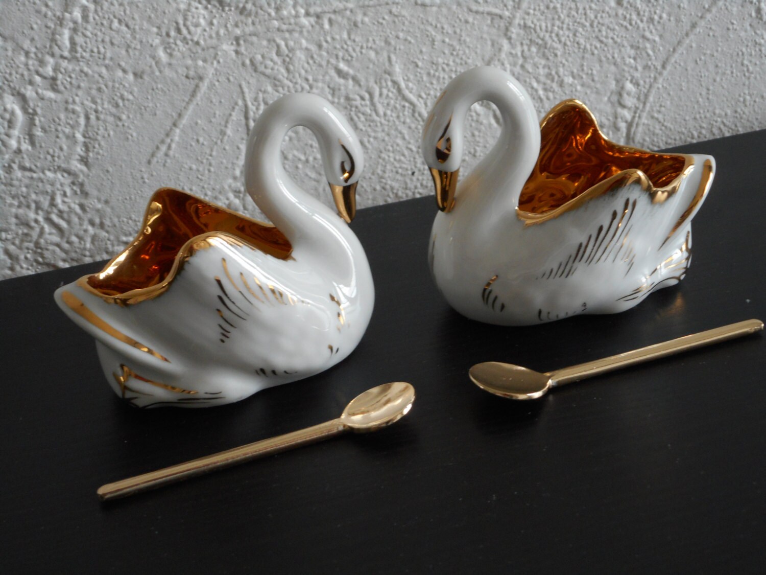 vintage Limoges porcelain salt cellars designed as swans & complete ...