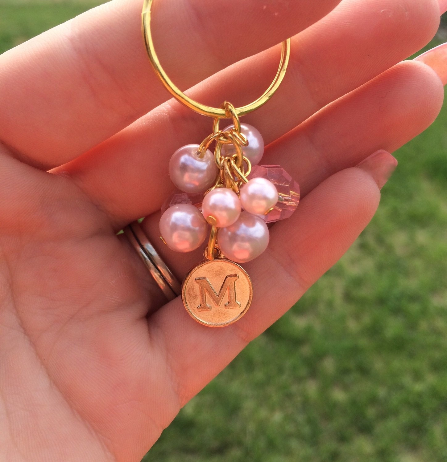 Pearl & Gold Initail Keychain ALL LETTERS AVAILABLE