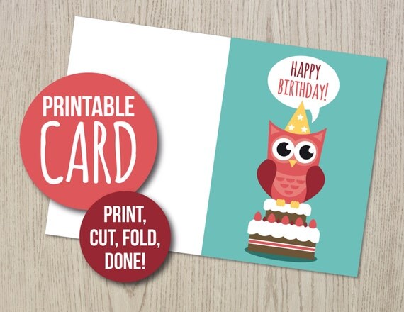 Birthday Card Printable with Owl Happy Birthday Birthday