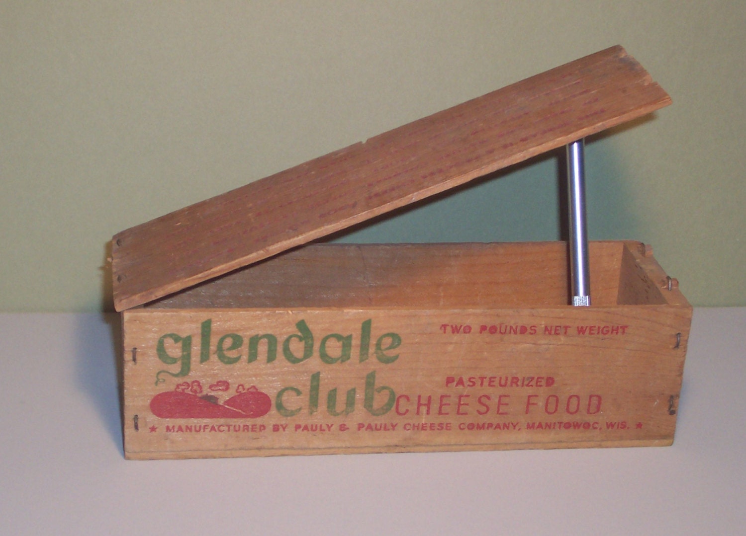 Vintage Wooden Cheese Box w/ Original Lid Glendale Club Pauly Cheese Co ...