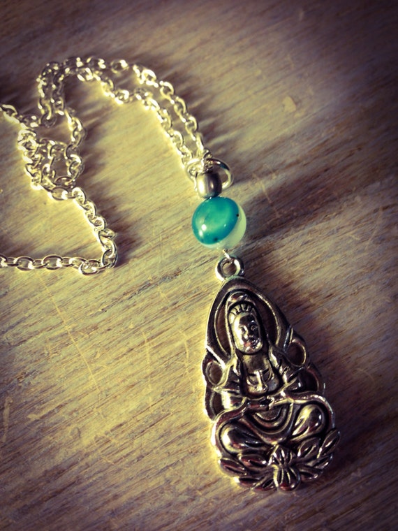 Items similar to Buddha bead pendant with silver plaited chain on Etsy