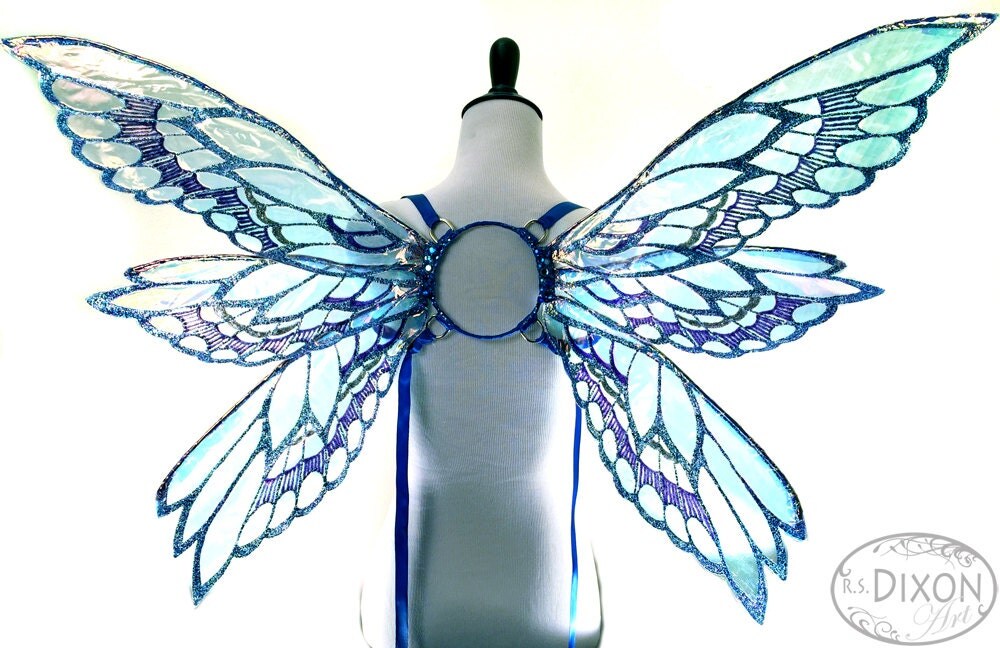 Zephyrus No.1 Large Cellophane Fairy Wings in Blue and