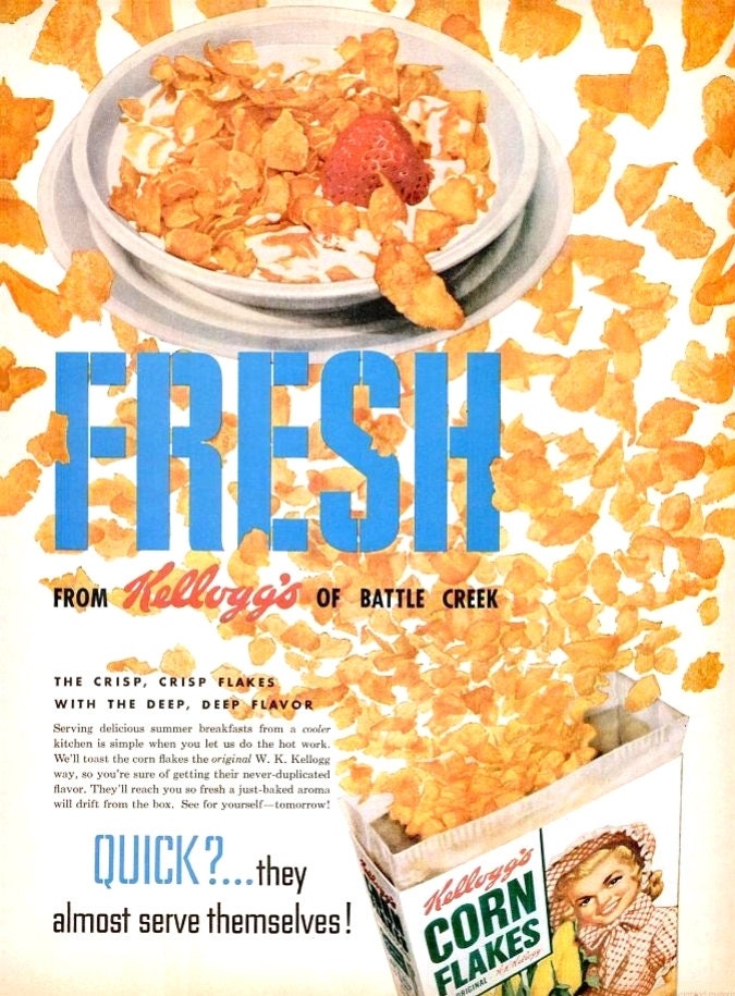 1953 Kellogg's Corn Flakes Cereal Advertisement Ad Print