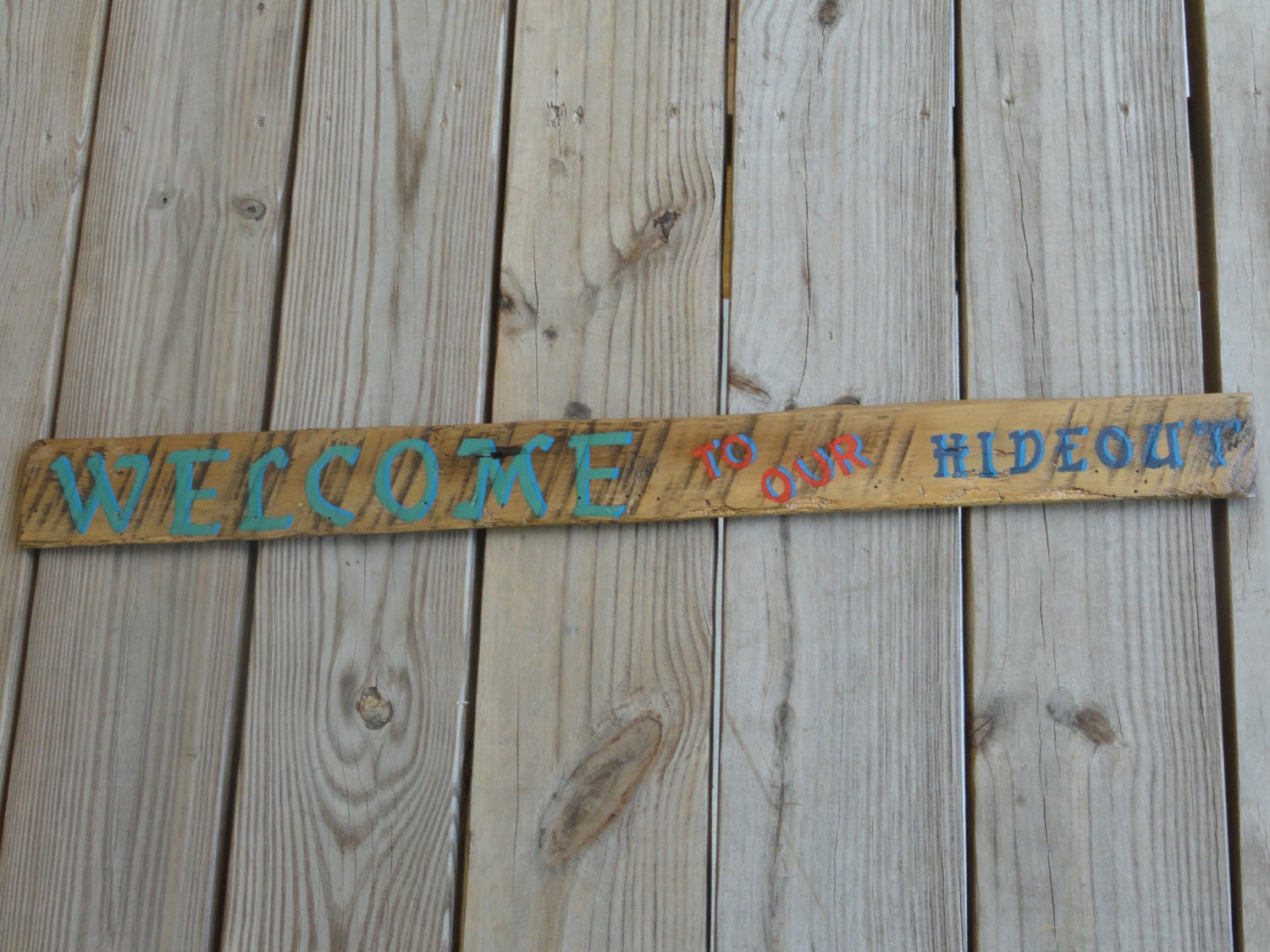 Rustic WELCOME To Our HIDEOUT Wooden Sign by BlueRidgeMercantile