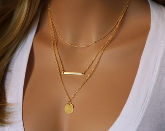 Gold bar necklace | Etsy