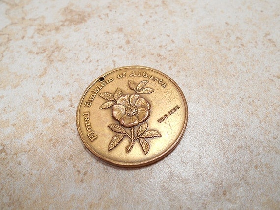 Vintage Floral Emblem of Alberta Wild Rose Flower Coat of Arms