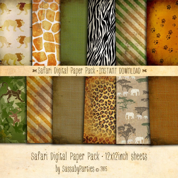 Safari Paper Pack 12 Printable Digital Sheets - INSTANT DOWNLOAD ...