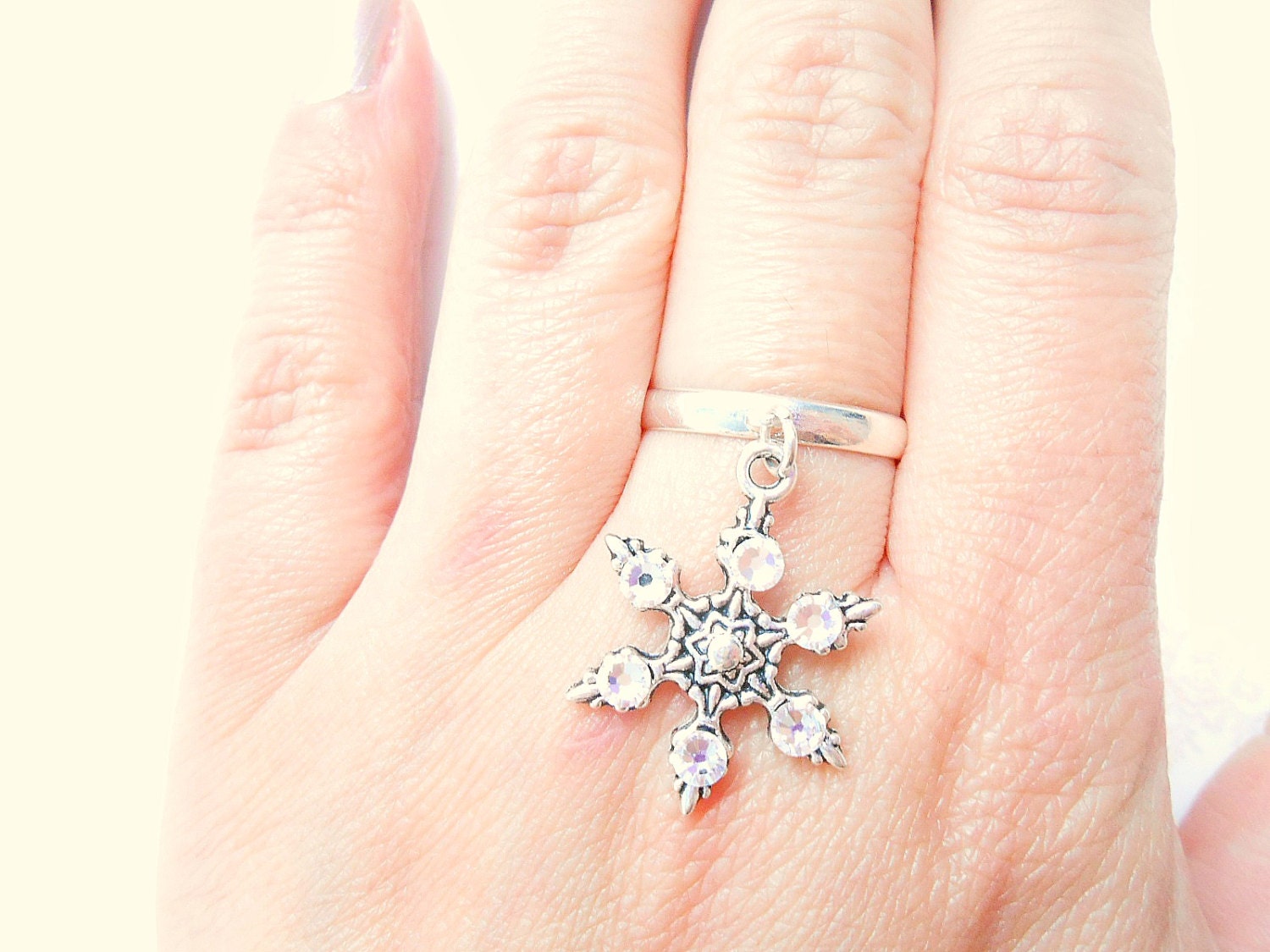Snowflake Ring – Silver Snowflake Ring with Swarovski Crystal ...