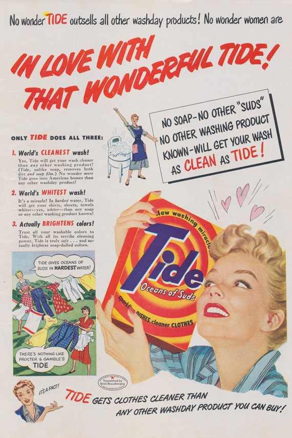 1950 Tide Laundry Soap Ad Retro Housewife Vintage Advertising