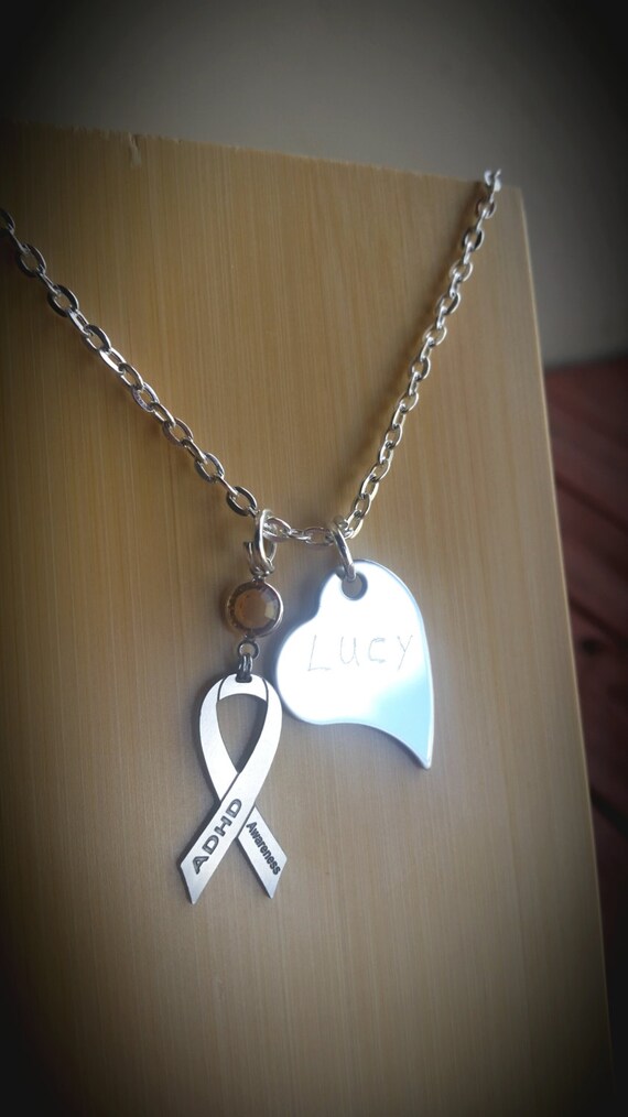 Personalized ADHD Awareness Necklace Ribbon Jewelry Heart