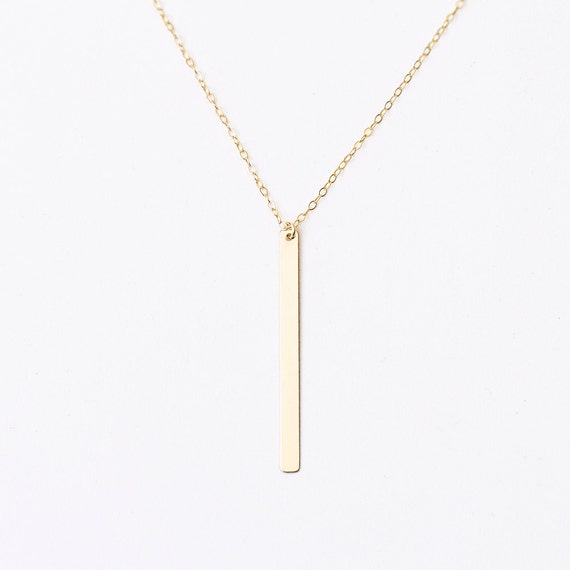 Long vertical bar necklace 14k gold filled bar necklace