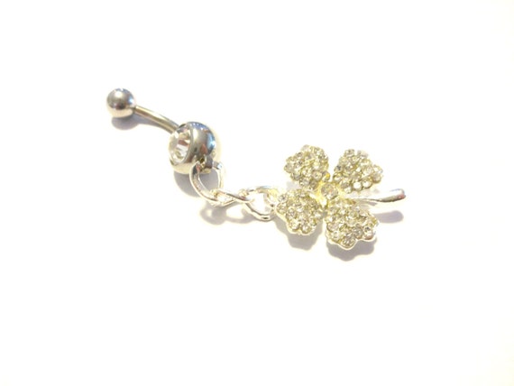 Lucky 4 Leaf Clover Belly Button Ring Sexy Dangle by YoursTrulli