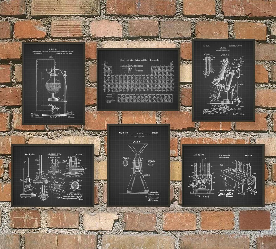 Science Patent Prints Set of 6 Chemistry Wall Art Periodic