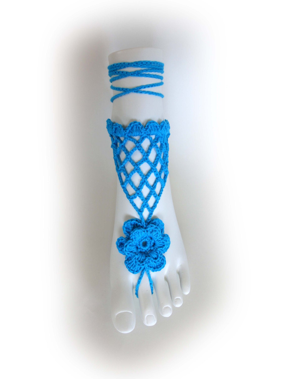 Crochet Barefoot Sandals. Lace Foot Jewelry. Turquoise Blue or