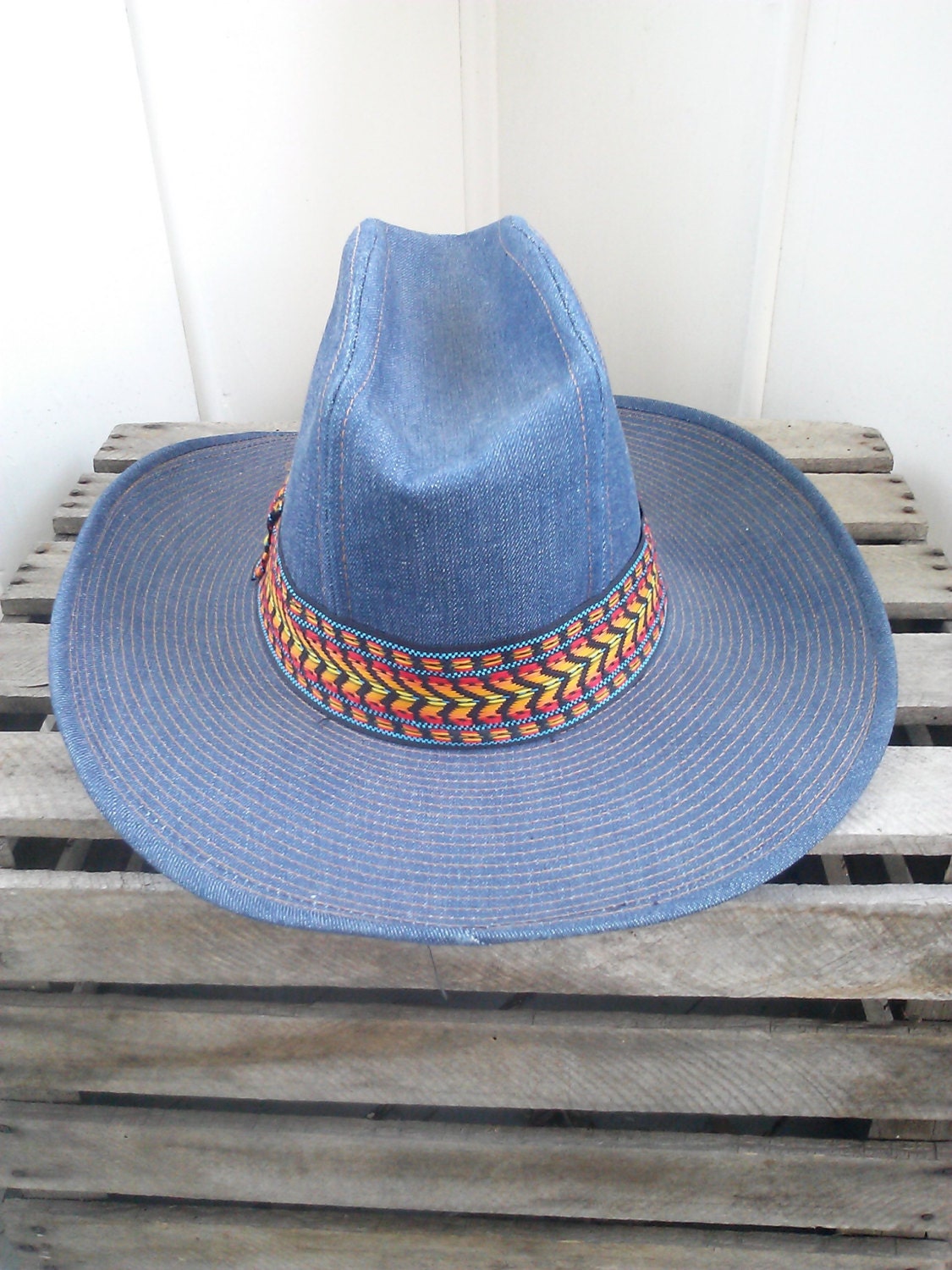 Vintage Western Denim Boho Wide Brim Hat / Festival Hats / Country ...