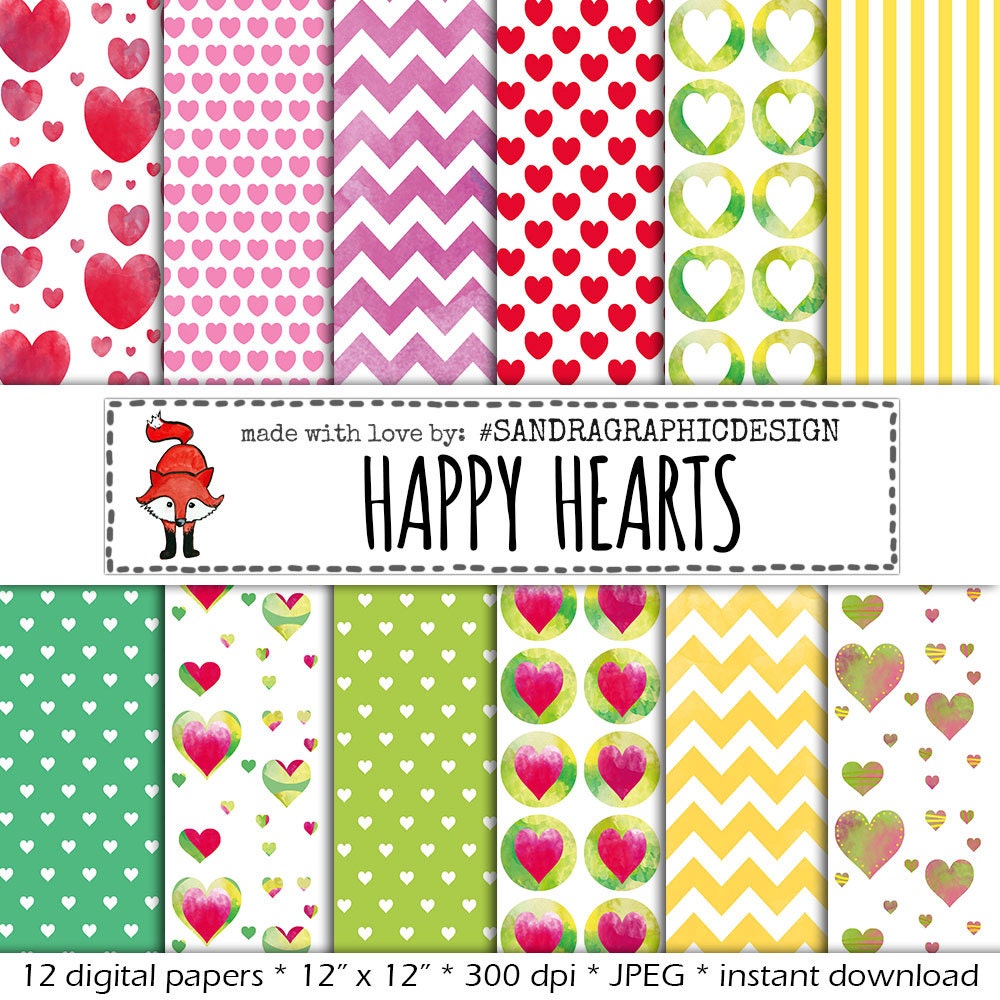Hearts digital paper: “HEARTS” with hearts backgrounds and other ...