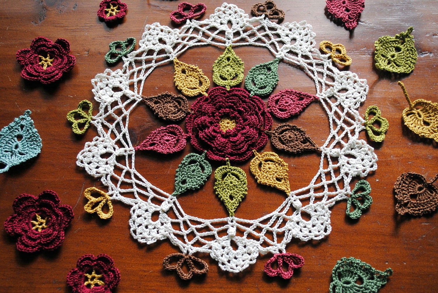 Crochet doily Autumn leaves Fall flower small lace doilie