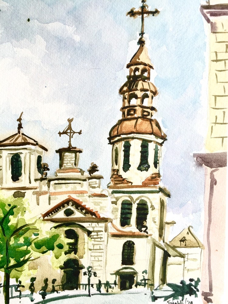 Quebec City Canada Watercolors Paintings Original by TheJoeyStudio