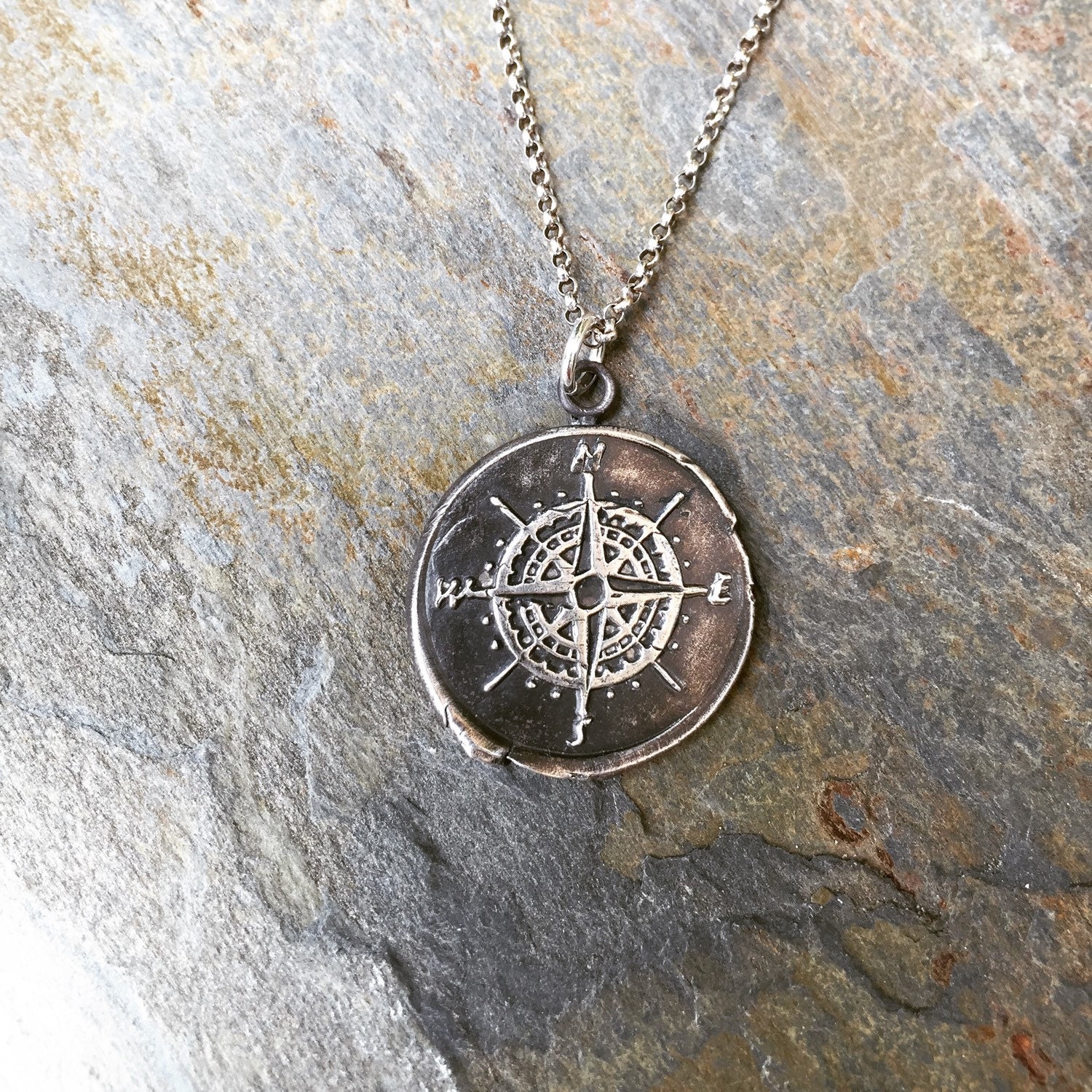Fine silver Compass Rose pendant