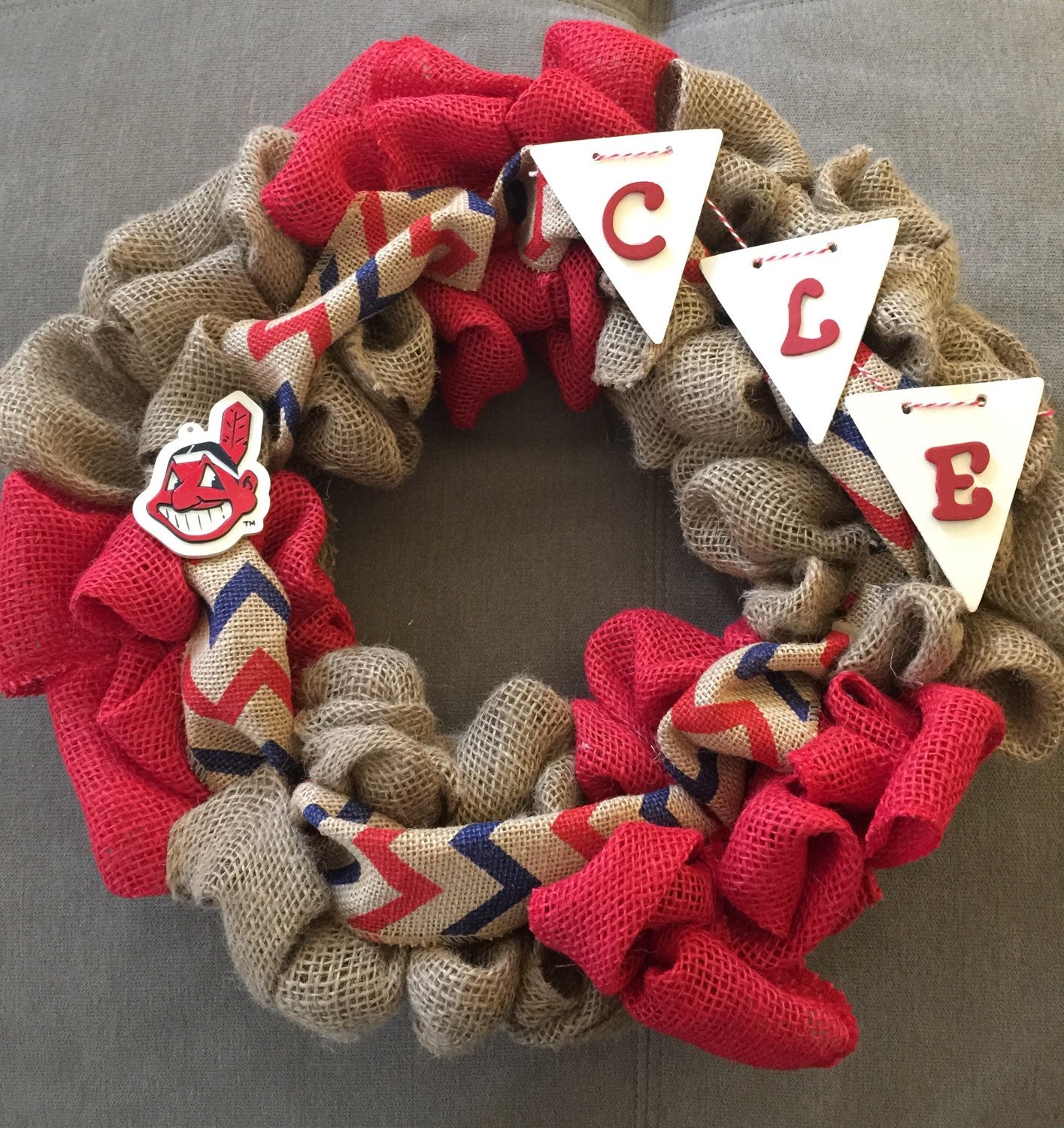 Cleveland Indians Burlap Wreath Go Tribe