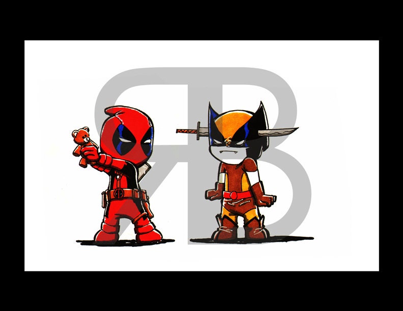 Hand Illustrated Deadpool and Wolverine Sword CHIBIS by RickbasArt