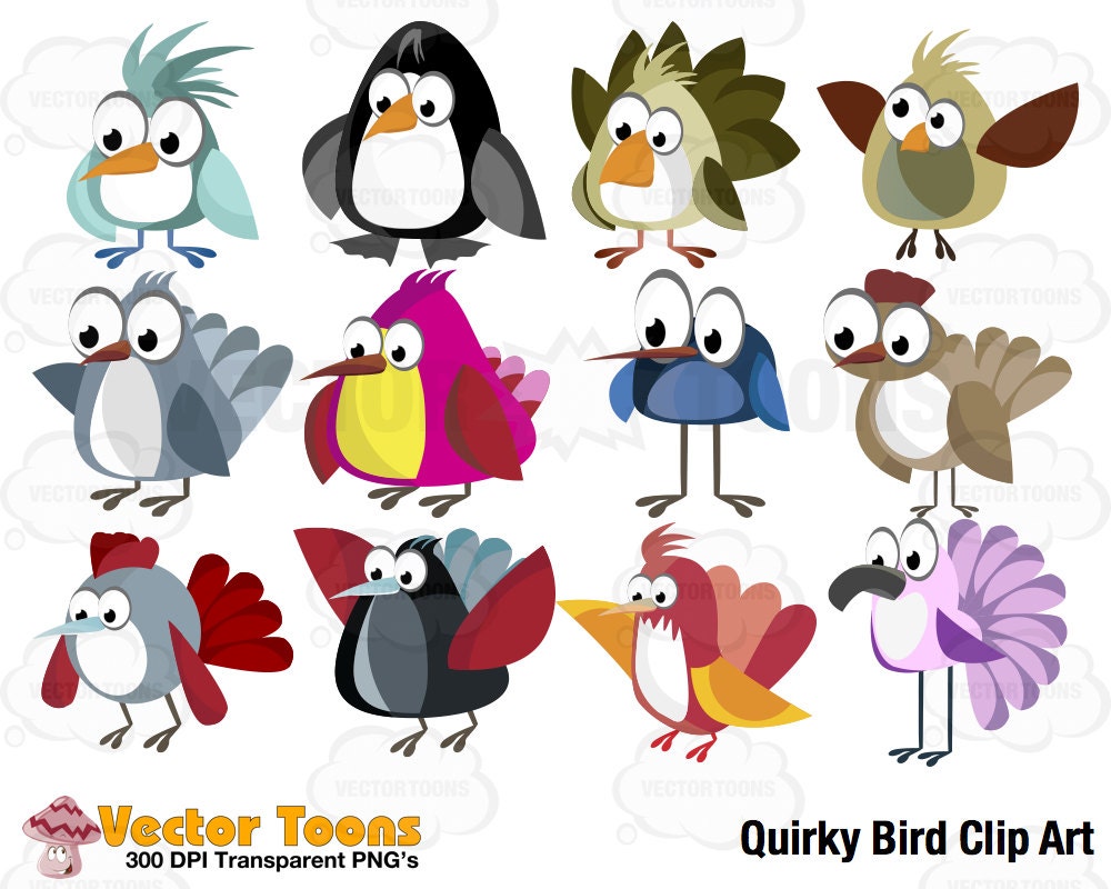 Quirky Bird Clip Art Digital Clipart Digital Graphics