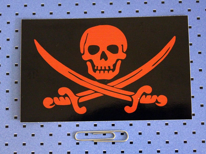 Red Jolly Roger Flag Skull And Crossbones Bumper Sticker