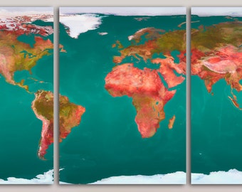 3 Panel Split Art World Map Canvas Print Dramatic by SHOPCANVAS