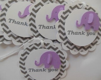 Elephant Party Favor Tags Thanks for Coming Gray Polka