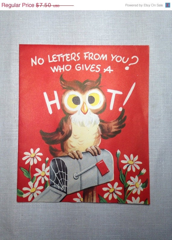 Anniversary Sale Vintage Greeting Card OWL by violetsandgrace