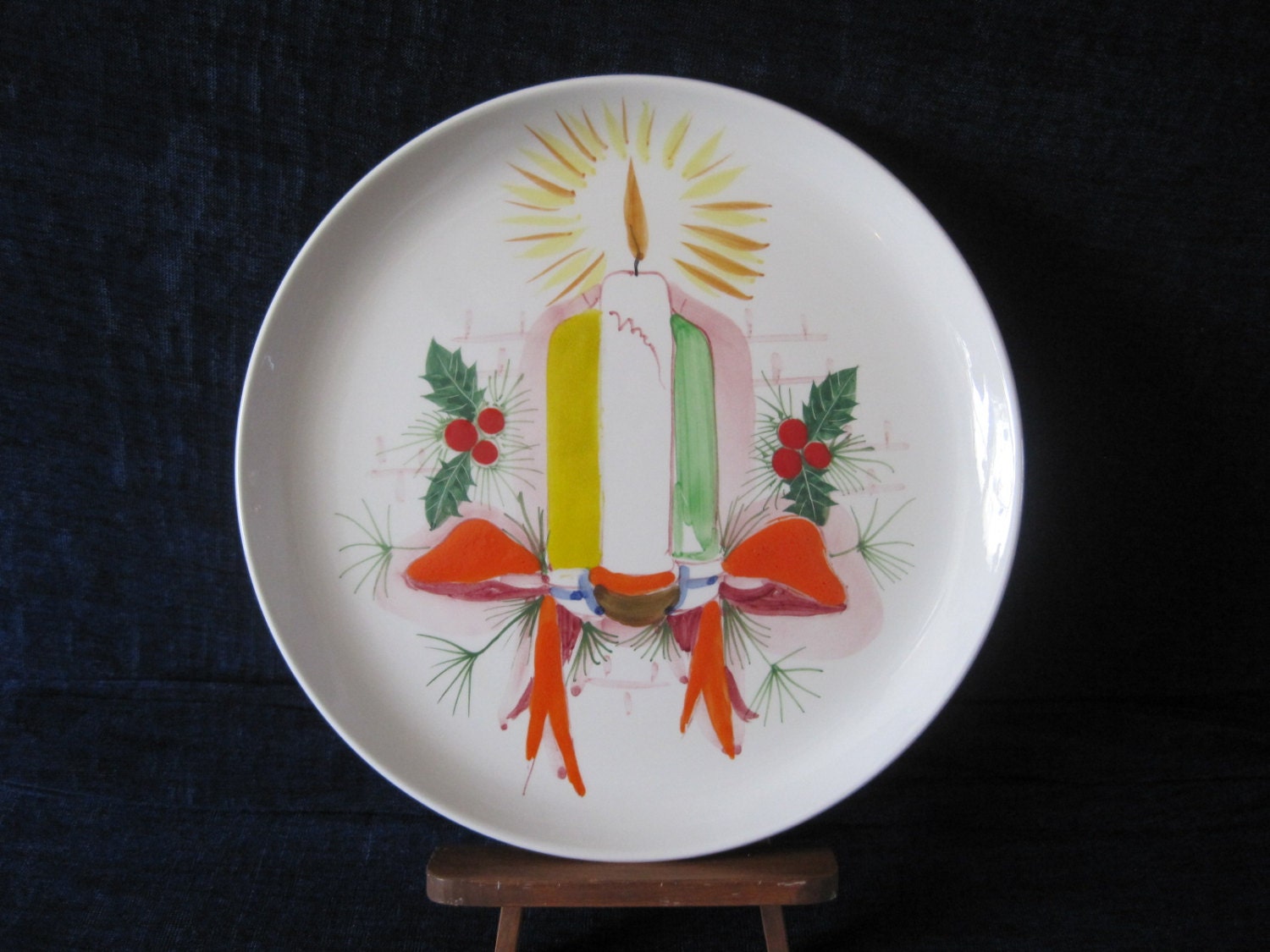 Vintage Mancioli Hand Painted Christmas Plate Italy N.A. Woodworth Co ...