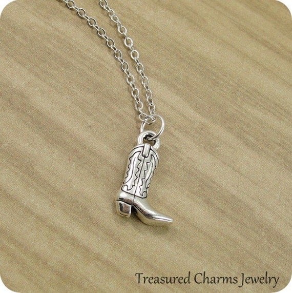 Cowboy Western Boot Necklace Silver Cowboy Boot by treasuredcharms