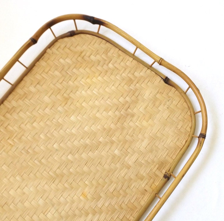 vintage 1970’s bamboo tray natural wood serving tray yellow basket ...