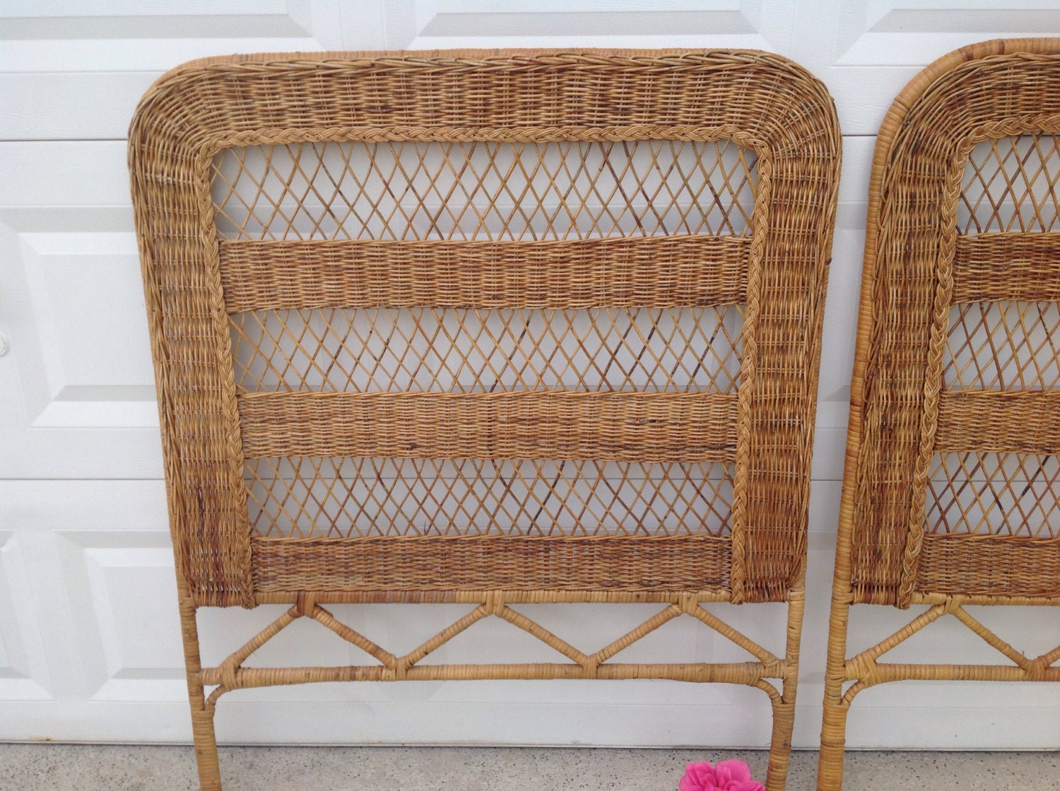RATTAN WICKER HEADBOARDS Shabby Cottage Beach House Style Twin Wicker ...