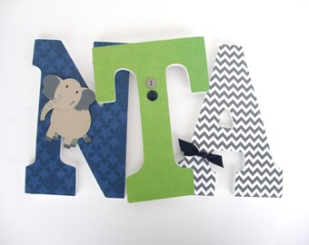 Navy Blue & Green Custom Wooden Letters Personalized by LetterLuxe