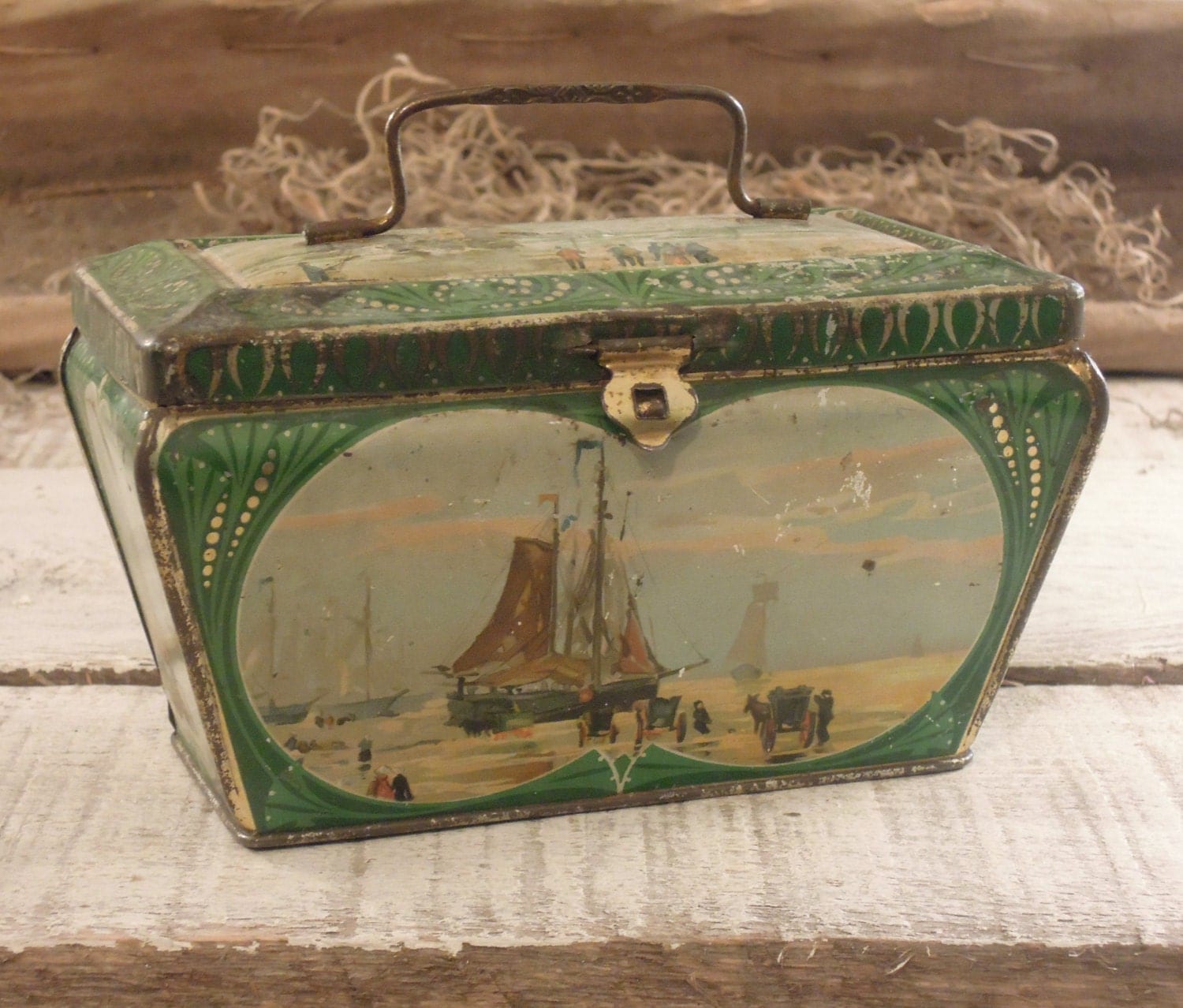 Vintage / Antique Dutch Tea or Chocolate Tin / Dutch Seascape / Tea Tin ...