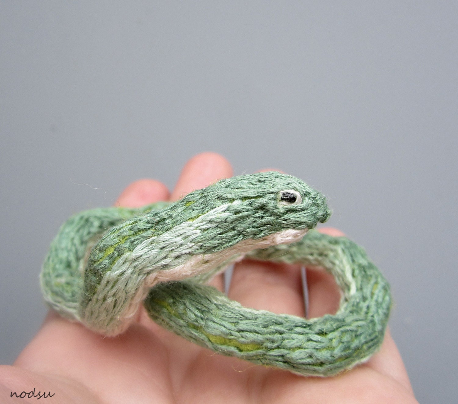 Small green snake needle felted hand embroidered realistic